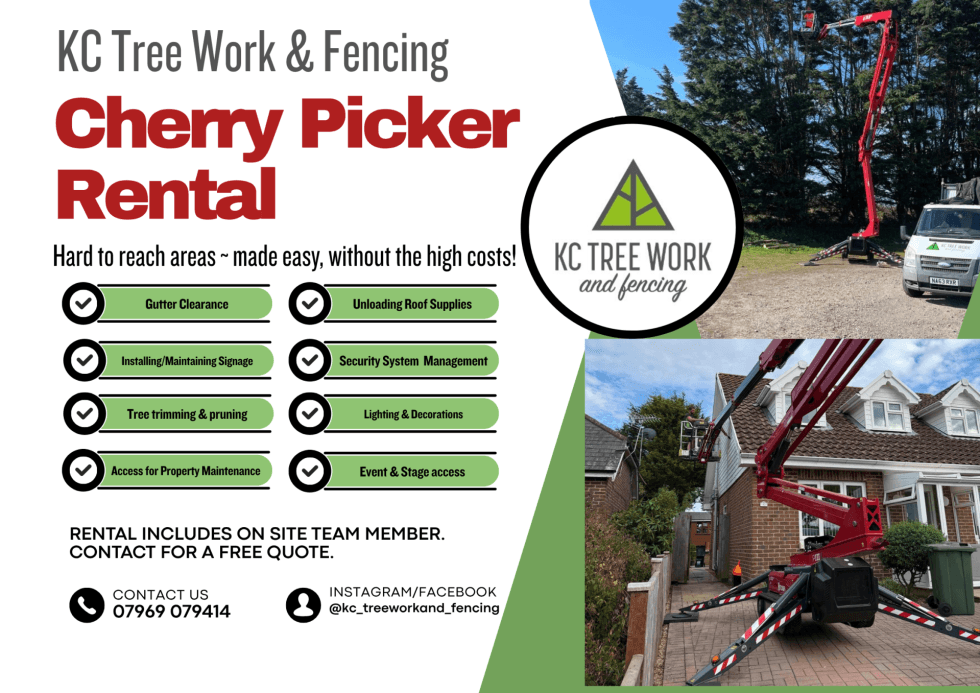 Cherry picker & stump grinder - Tree surgery | KC Tree Work & Fencing ...